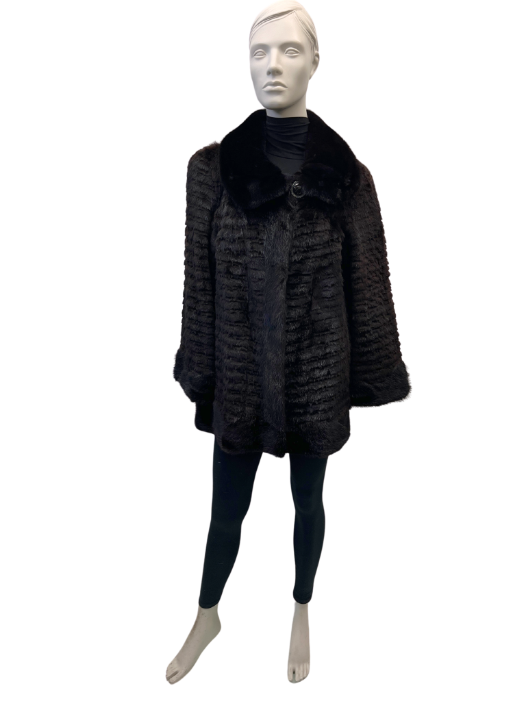 Jacket de vison brun texturé et long poil - 8561